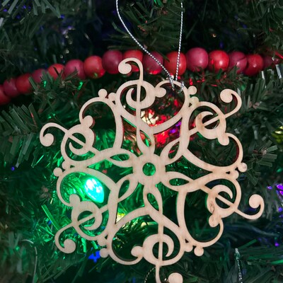 Wooden Snowflake Christmas Holiday Ornaments Music Note Musical Gift ...