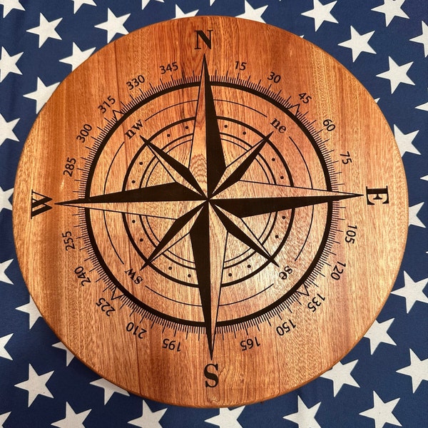 Compass Wood Lazy Susan Wooden Turntable Table Décor | Laser Engraved ...