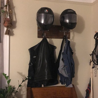 Double Motorcycle Helmet Rack & Jacket Hook, Handmade - Etsy