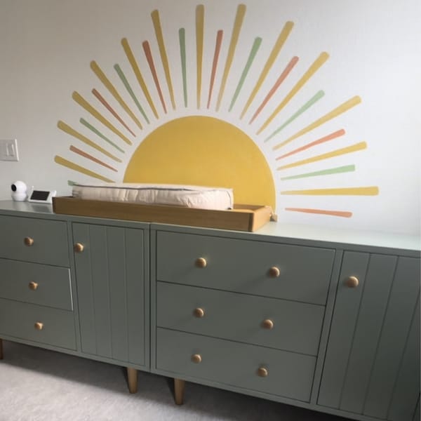 Large Boho Half Sun Watercolor Wall Decal - Nursery Decor, Kids Room ...