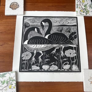 The River Ballet Linocut in Blue,otter Linocut,kingfisher Linocut ...