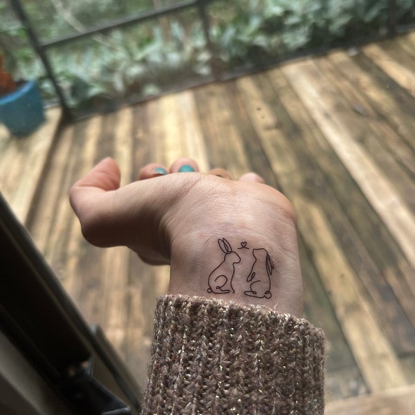Bunny Heart Love Outline Temporary Tattoo - Etsy