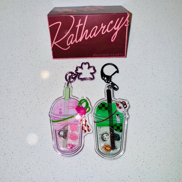 Keychains Shaker "demon Slayer" – Nezuko & Tanjiro (bubble Tea) - Etsy