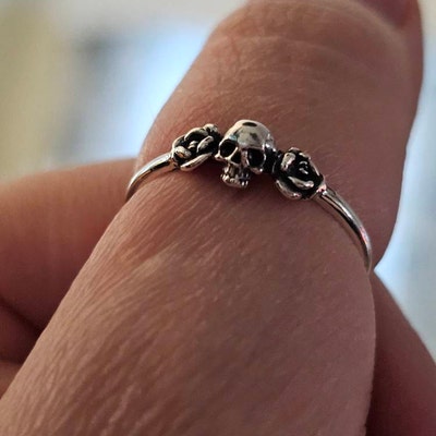 Skull With Roses Ring Sterling Silver, Gift for Family and Friends ...