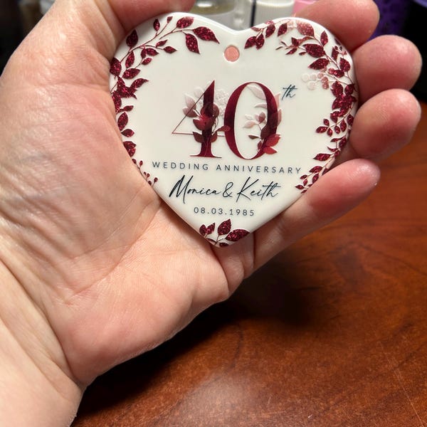40th Anniversary Gift, Personalized Ruby Wedding Ceramic Ornament, 40th ...