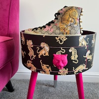 Pink and Blue Tropical Side Table . Flamingo and Leopard Print - Etsy UK
