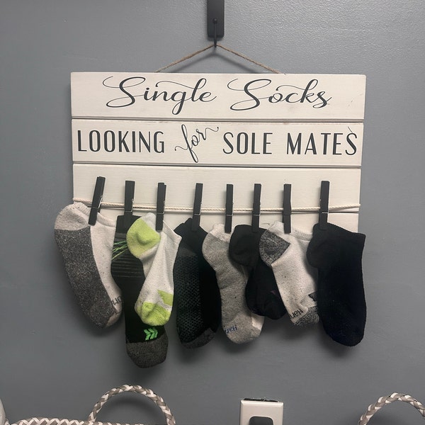 Single Socks Looking for Sole Mates Laundry Decor / Sock Hanger / Sock ...