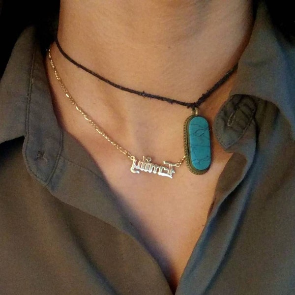 Number, Year, Name Necklace, With Silver, 18K Gold Filled Figaro Chain ...