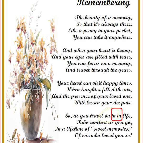 Bereavement Poem, DIGITAL DOWNLOAD, Condolence Gift, Remembrance Gift ...