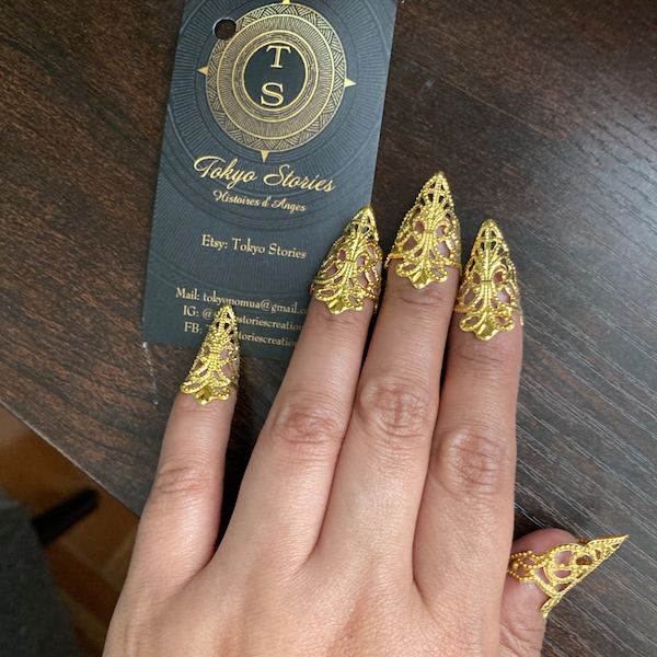 Full Armor Articulated Finger Claws Nails Ring Gold Set Style 2 ...