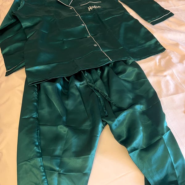 Personalized Satin Full Pajama Set Bridesmaid Pajama Plus Size Pajamas ...