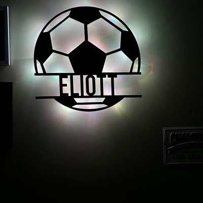 Personalized Soccer LED Metal Art Sign / Light up Soccer Ball Name ...