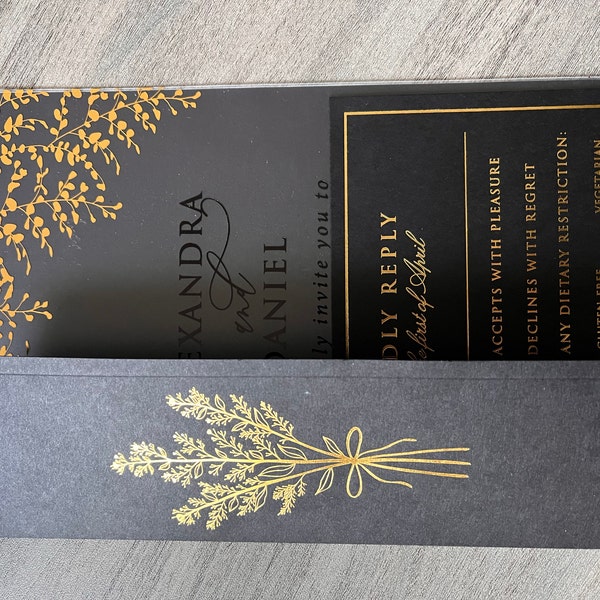 Acrylic Luxury Gold Foil Wedding Invitation and Gold Leaf Black Cover ...