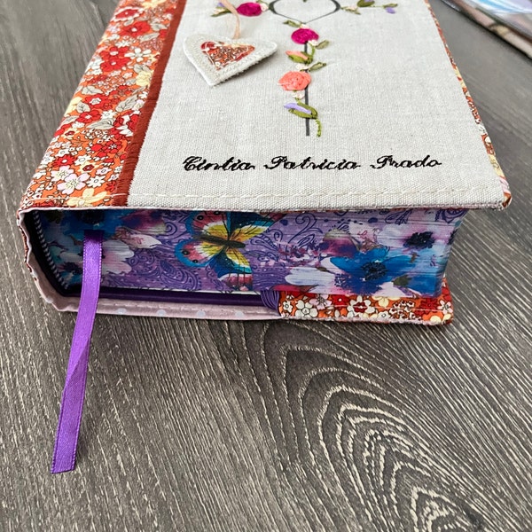 Embroidered Fabric Bible Cover: Linen Cross, Floral Design ...