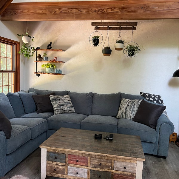 Farmhouse Ladder Pot Rack: Rustic Wood Stained Plant Holder, Various ...