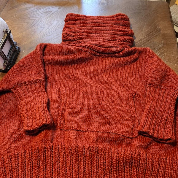 Hand Knitted Sweater, Accordion Hood, Plus Size Jumper, Over Size ...