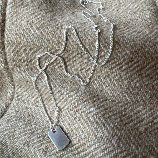 Sterling Silver Rectangle Tag Necklace, Rectangle Charm Necklace, Charm ...