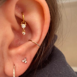 Dainty Sapphire Dangle Hoop Charm, Sterling Silver, 18k Gold Plated ...