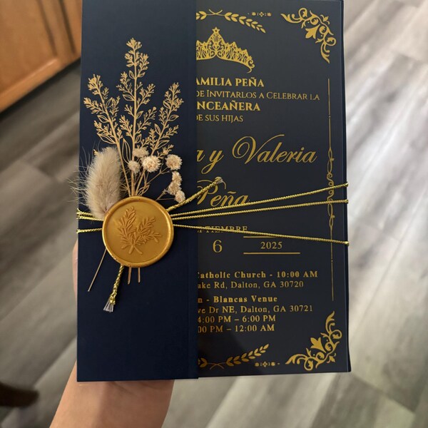 Quinceanera Invitation - Acrylic Wedding Invitation, Elegant Navy Blue ...