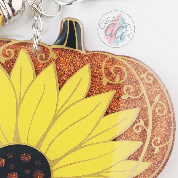 Fall Pumpkin Sunflower Key Chain SVG. Sunflower Svg, Key Chain Svg ...