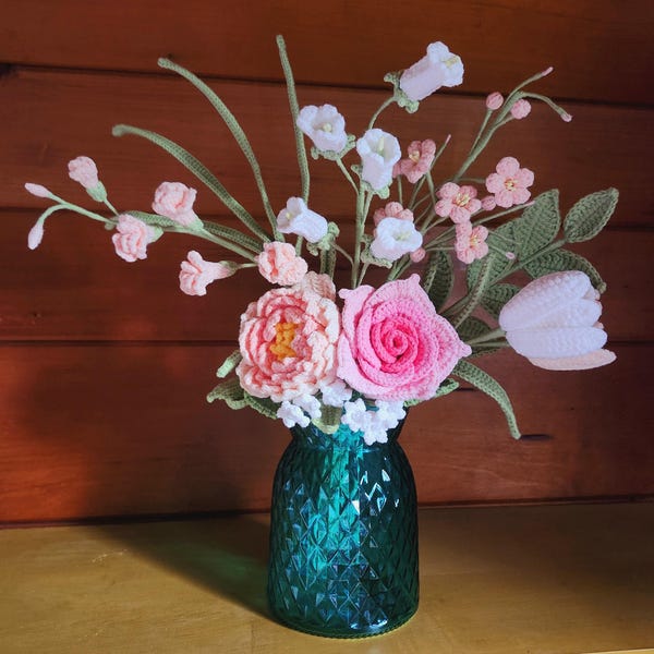 Crochet Peony Bouque, Hand Made, Personalized Gift for Girl Friend ...