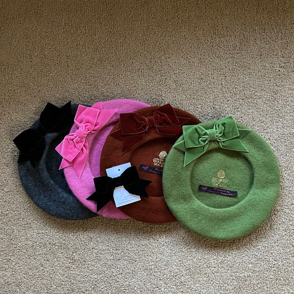 Russet Red Wool Felt Beret Hat With Russet Velvet Ribbon Bow, Russet ...