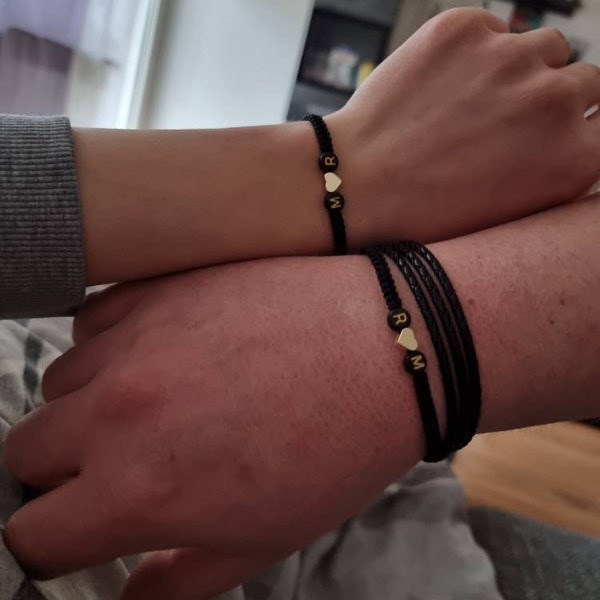 Set of 2 Custom Couple Initial Bracelets With Gold Heart | Personalized ...