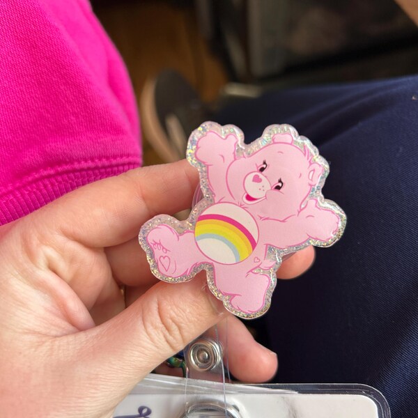 Grumpy Bear With Coffee Inspired Badge Reel,cna, RN, Nurse, Glitter ...