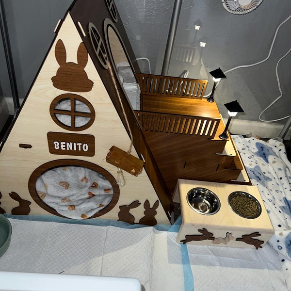 Bungalow Rabbit House,indoor Rabbit Castle, Rabbit Furniture, Extra ...