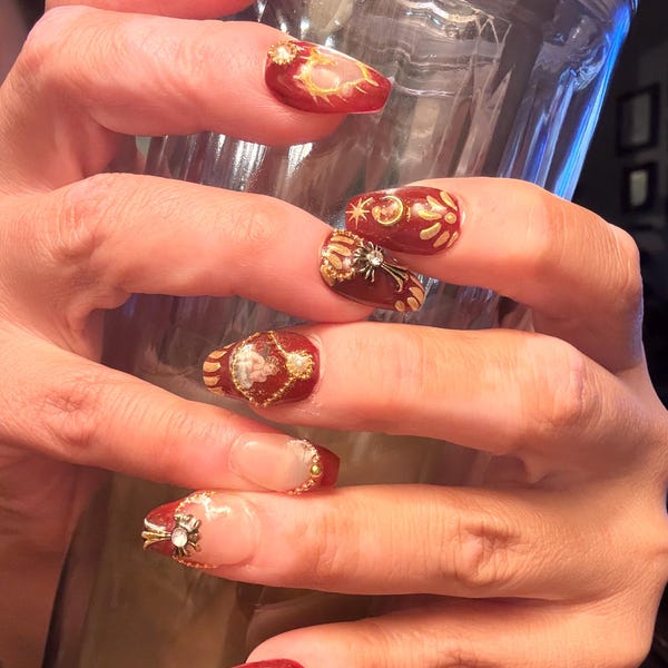 Golden Claret Angel Press on Nails: Handmade Faux Acrylic Gel Nails - Etsy