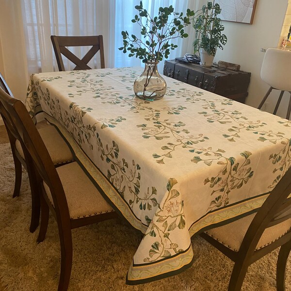 Ginkgo Pattern Tablecloth, Linen Waterproof Fabric, Wipe Clean, Spring ...