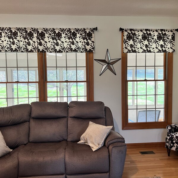Farmhouse Cow Print Tie up Valance, Farmhouse Valance, Rustic Valance ...
