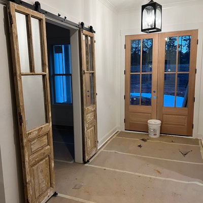 Homacer Black Rustic Ceiling Mount Non-bypass Sliding Barn Door ...