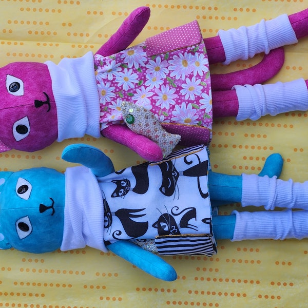 Cat sewing pattern, 12 stuffed cat doll with clothes, pdf tutorial ...