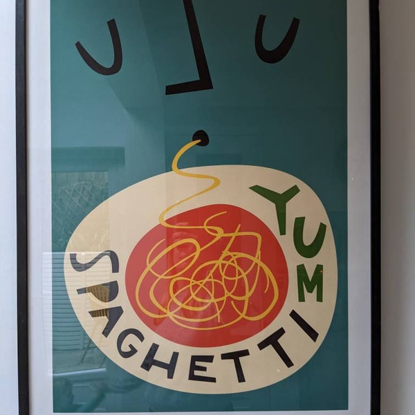 Spaghetti Print, Italian Food Art, Art Deco Food Poster, Mid Century ...