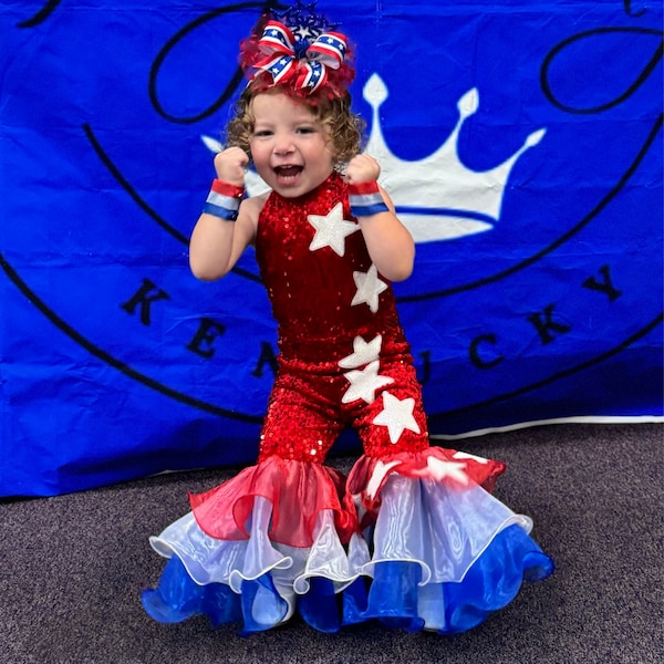 Red White Blue Jumpsuit Pageant Fun Fashion Girls Sequins Sparkly ...