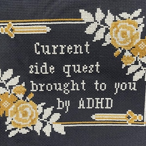 ADHD Side Quest Cross Stitch Pattern – Funny Mental Health Embroidery ...