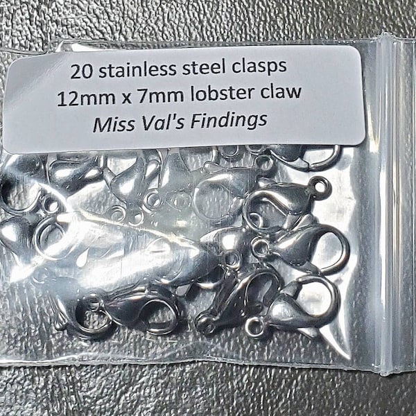 20 Surgical Stainless Steel Lobster Claw Clasps 9mm 10mm 11mm 12mm 13mm ...