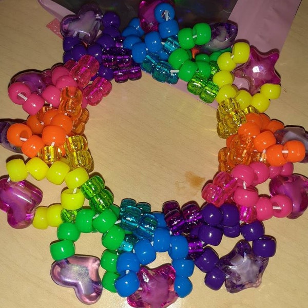 Rainbow Heart & Star Kandi Cuff, Rainbow Bracelet, Rainbow Cuff, Edc ...