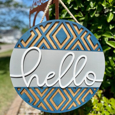 Hello Geometric Welcome Sign, Digital Download, Round Door Hanger Svg ...