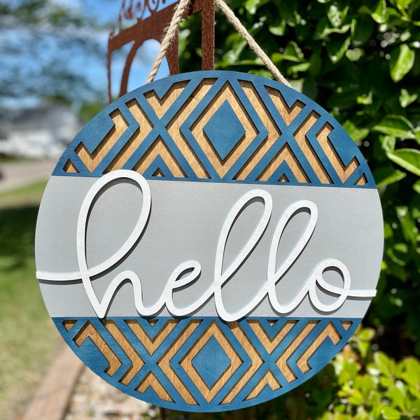 Hello Geometric Welcome Sign, Digital Download, Round Door Hanger Svg ...