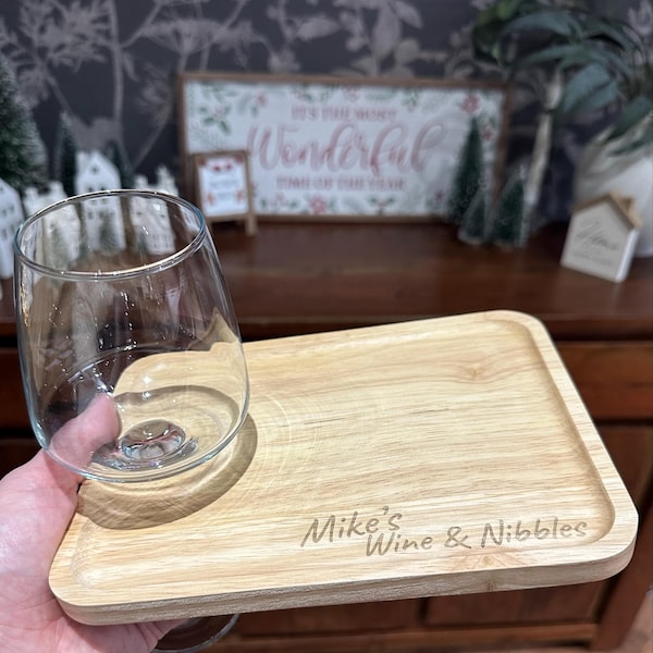 Personalised Wine and Nibbles Board, Wine Glass Holder, Cheese and Wine ...