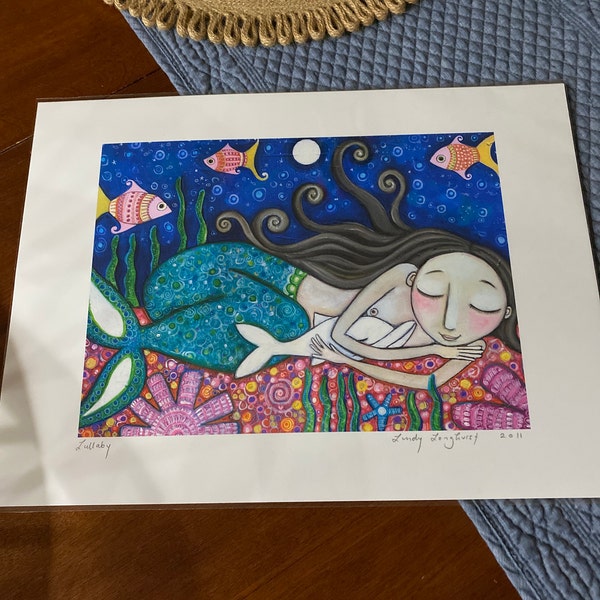Sleeping Mermaid Art Print, Dolphin Wall Art, Girls Nursery Art ...