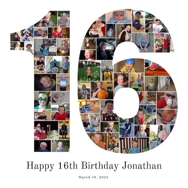 16th Birthday Photo Collage, 16th Birthday Gift, Birthday Number 16 ...