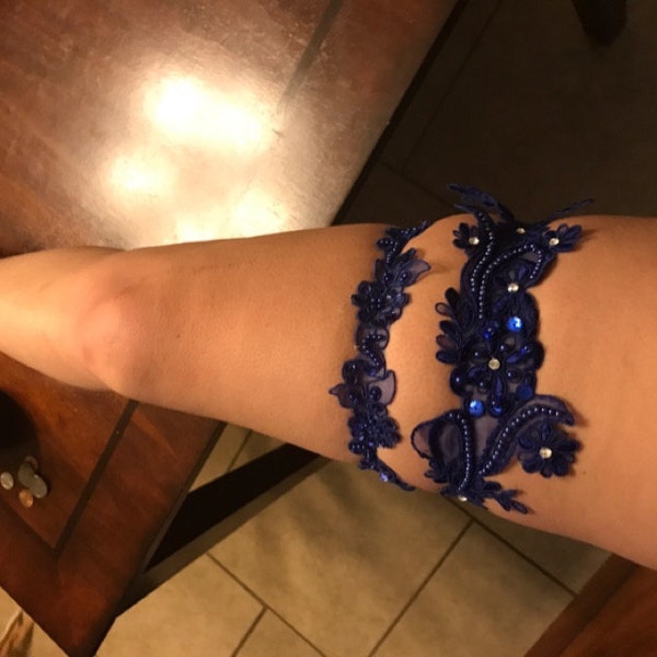 Wedding Garter Set, Royal Blue Garter, Rhinestone Royal Blue Garter ...