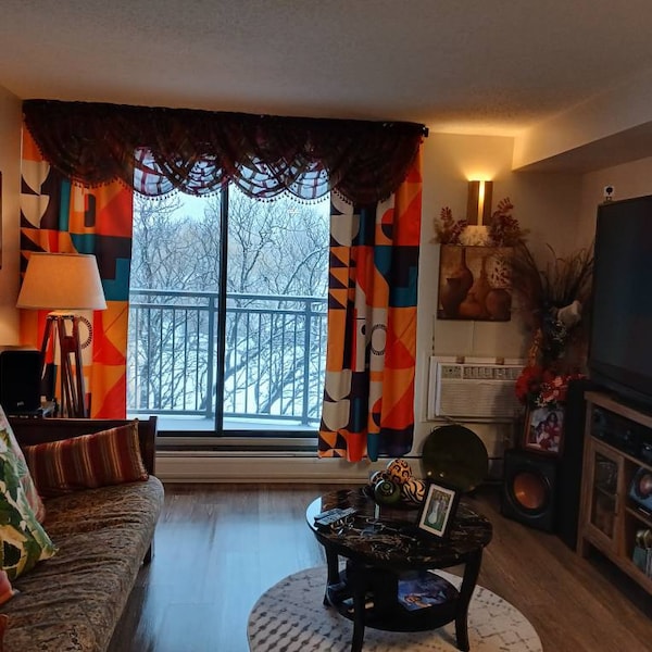 Mid Century Modern Curtain Panels, Colorful Print Curtains, 70s Retro ...