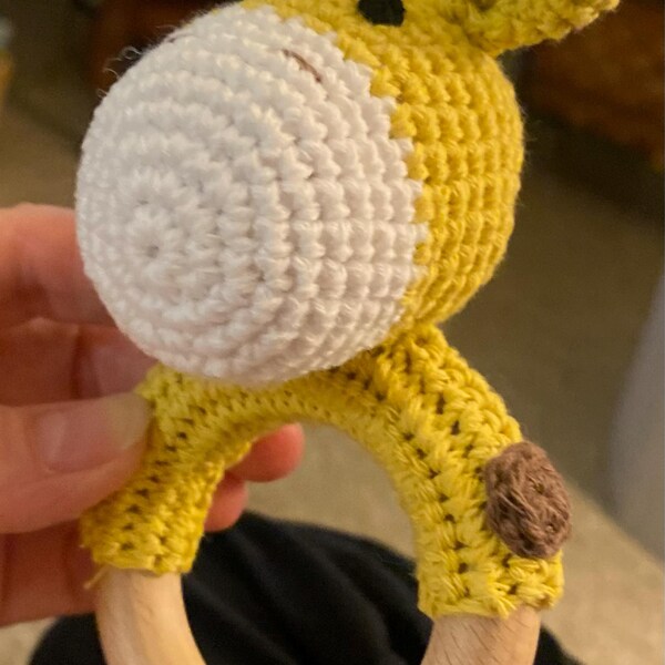 Crochet Toy Rattle for Babies, Personalized Baby Shower Gift, Wooden ...