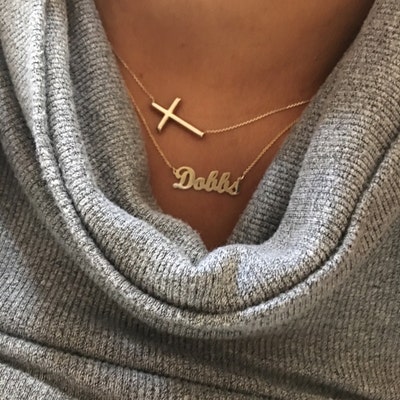 Dainty Script Name Necklace, Solid Gold 1 Inch Personalized Pendant ...