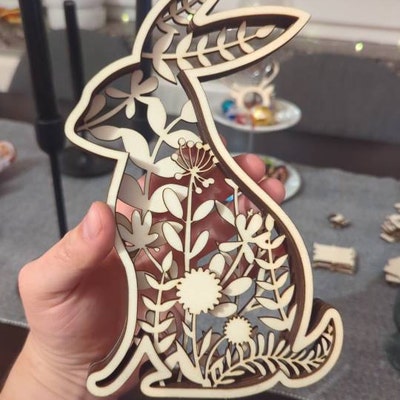 Easter Laser Cut Files Rabbits SVG Layered Bundle, Floral Bunny ...
