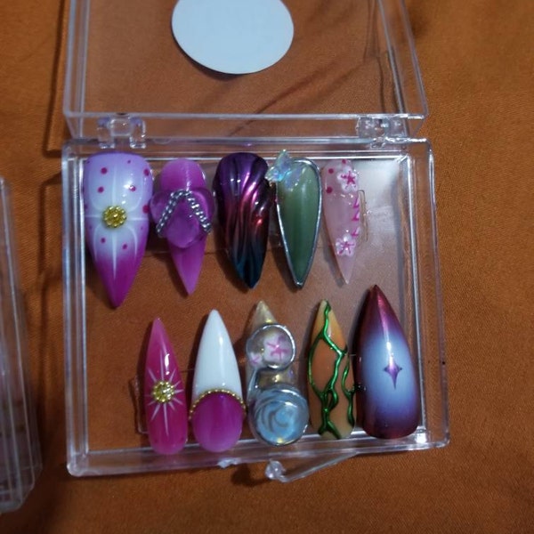 Fairy Tale Flower Long Almond Press on Nails, 3D Fairycore Nails ...